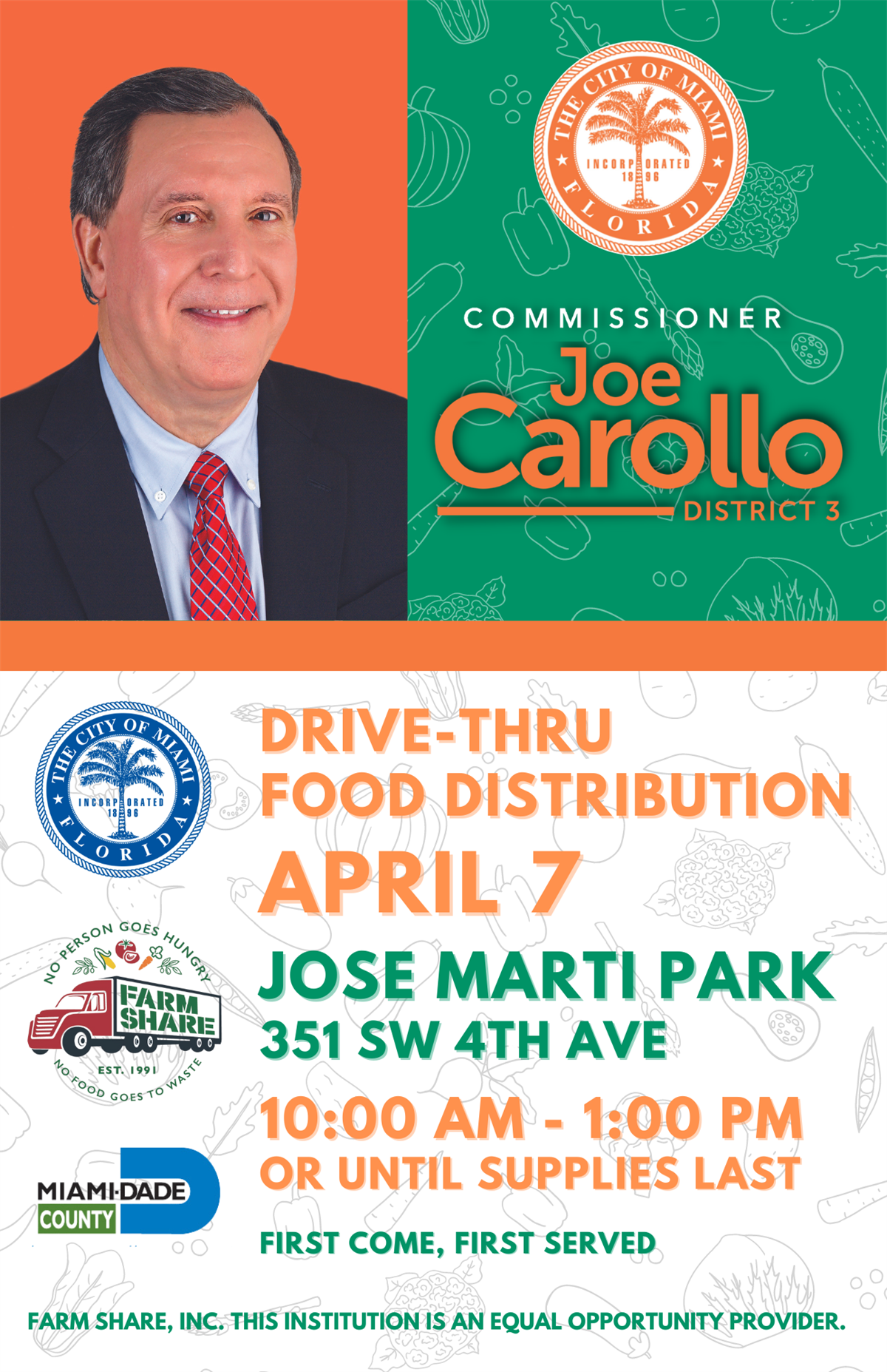 Commissioner Joe Carollo & Farm Share Host Food Distribution April 7 ...